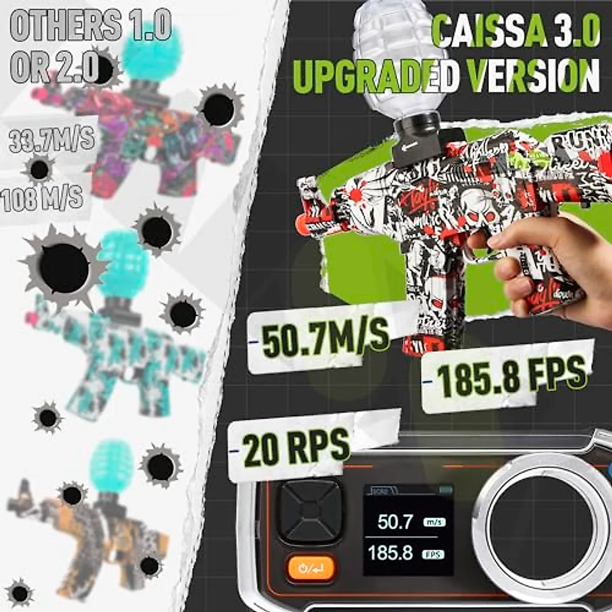 CAISSA Electric Gel Ball Blaster, AKM-47 Gel Ball Blaster Automatic, for Outdoor Activities - Shooting Team Game, Green