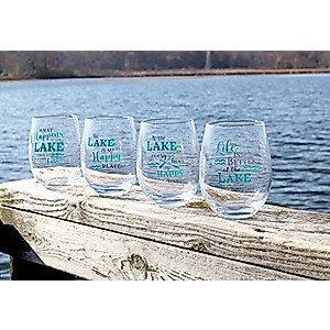 Lillian Rose Lake Set of 4 Stemless Wine Glasses, 4 Count (Pack of 1), Blue