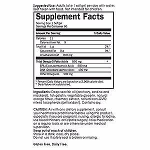 Garden of Life EPA/DHA Omega 3 Fish Oil - Minami Natural Brain Function, Heart and Mood Supplement, 60 Softgels