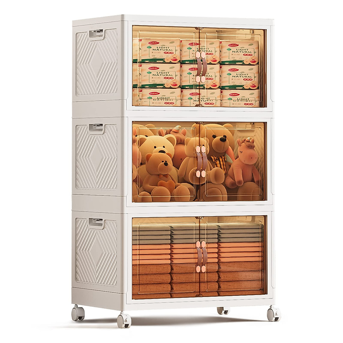 TerriTrophy XXLarge Collapsible Storage Bins With Lid and Wheels-16 Gal,64 Quart-3 Packs Stackable Storage Bins with Lid, Foldable Storage Bins for Closet Organizers and Storage for Home