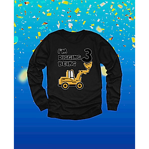 Bulldozer 3rd Birthday Shirt Boy I'm Digging Being 3 Long Sleeve Kids T-Shirt 3T Black