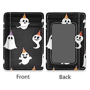 susiyo Cute And Scary Halloween Ghost Slim Minimalist Wallets Rfid Blocking Card Wallets PU Leather Front Pocket Wallets for Men and Women