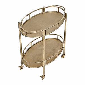 Creative Co-Op Art Deco Oval 2-Tier Bar Cart with Wheels, Antique Silver Finish