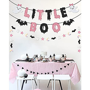 Little Boo Banner Moon Bat Ghost Star Garland for Halloween Girl Baby Shower Pink Black Girl Halloween Party Decorations