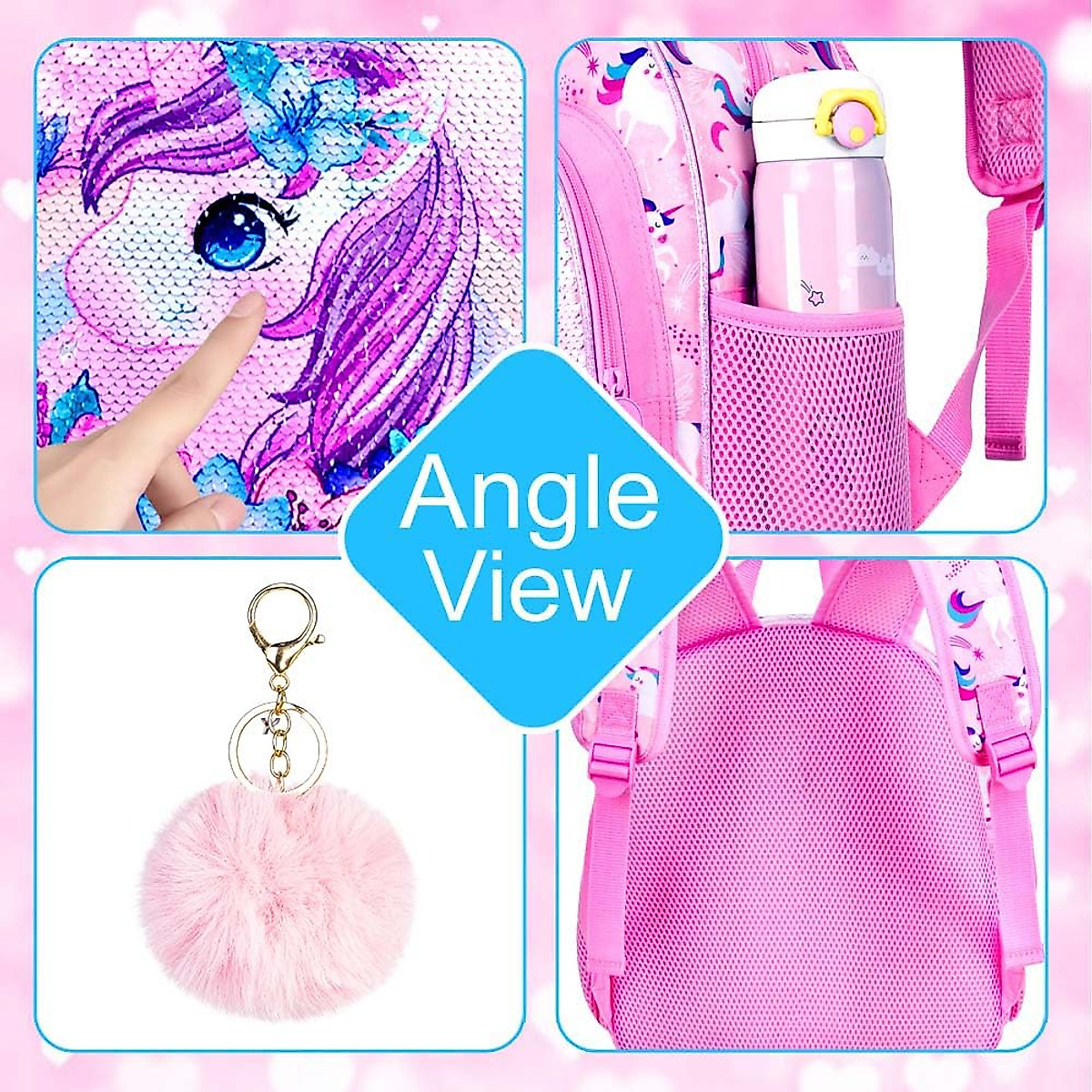 UFNDC Toddler Backpack for Girls, Kids Cute Unicorn Preschool Bookbag,Kindergarten Sequin School Bag