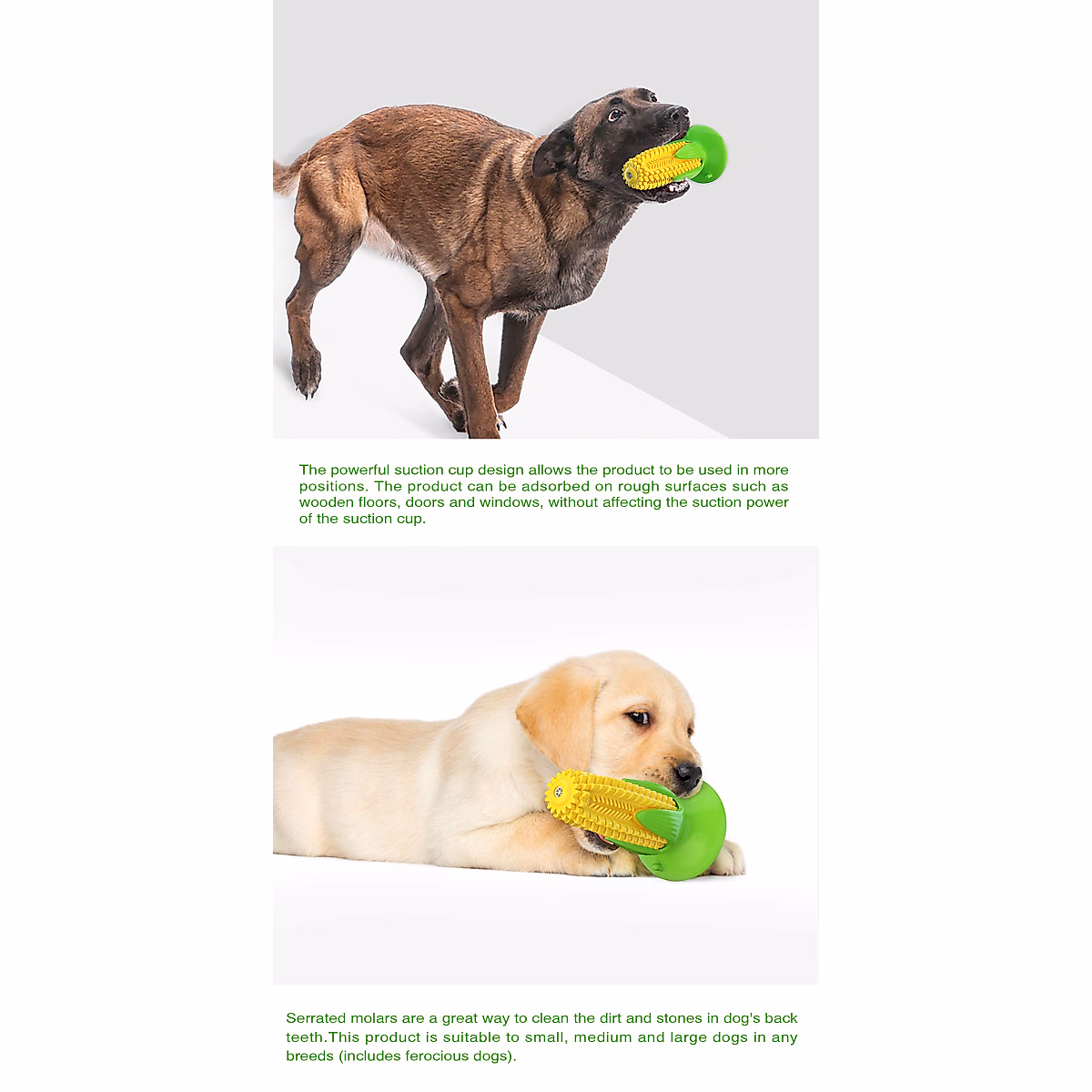 ASWER Dog Toothbrush Chew Toy for Aggressive Chewers Corn Dog Teeth Cleaning Squeaky Toys Durable Dog Dental Care Chew Stick for Large Medium Small Breed Puppy with Suction Cup