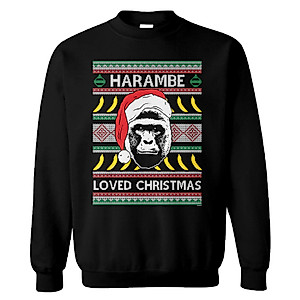 Harambe Loved Christmas - RIP Gorilla Meme Unisex Crewneck Sweatshirt (Black, Large)