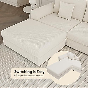 Modular Sectional Sofa, Oversized U Shaped Couch, Convertible Sleeper Sofa, 6 Seat Sofa with Chaise, Deep Seat Comfy Cloud Couch with Ottoman and Five Pillows for Living Room, Corduroy, Beige