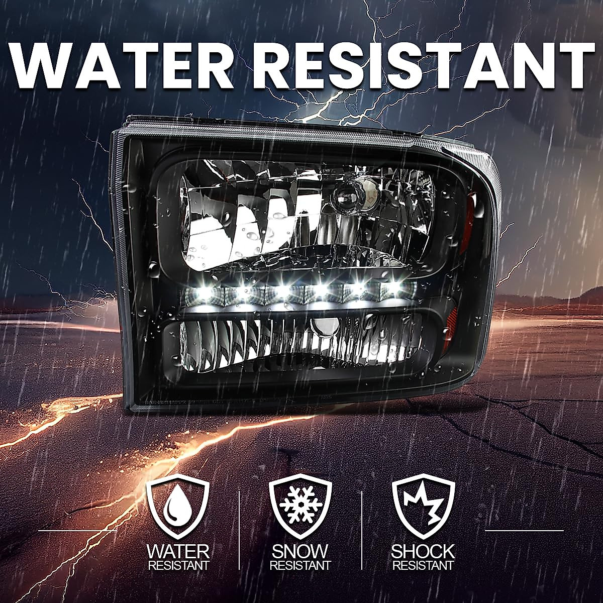 SPEC-D TUNING 1Pc Black Clear Led Headlights Compatible with 1999-2004 Ford F250 F350 F450 Super Duty, 2000-2004 Ford Excursion, L+R Pair Head Light Lamp Assembly