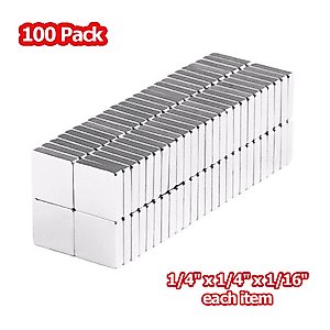 Square Block Magnets 1/4x1/4x1/16 Universal - Multi-Use 6x6x1.5 Magnetic Holder Sticker Fastener Building Rectangular Magnet Square Blocks (100 Pack)