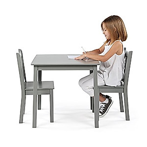 Humble Crew, Grey Kids Wood Table and 2 Chairs Set, Square