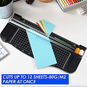 CREGEAR Paper Cutter 12 Inch Paper Trimmer with Scoring Blade, Paper Cutters for Cardstock Scrapbooking Tool with Automatic Security Safeguard and Side Ruler, Portable Paper Cutter for Crafting, Black