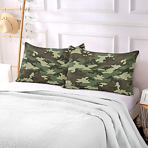 Military Camouflage Pillowcase for Hair and Skin Body Pillow Cover Body Pillow Cases King Size 20"X 40" Fluffy Pillow Case with Zipper for Sleeping