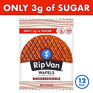 Rip Van Wafels Snickerdoodle Stroopwafels - Healthy Snacks - Non GMO- Keto Friendly - Office Snacks - Low Sugar (3g) - Low Calorie - 12 Pack
