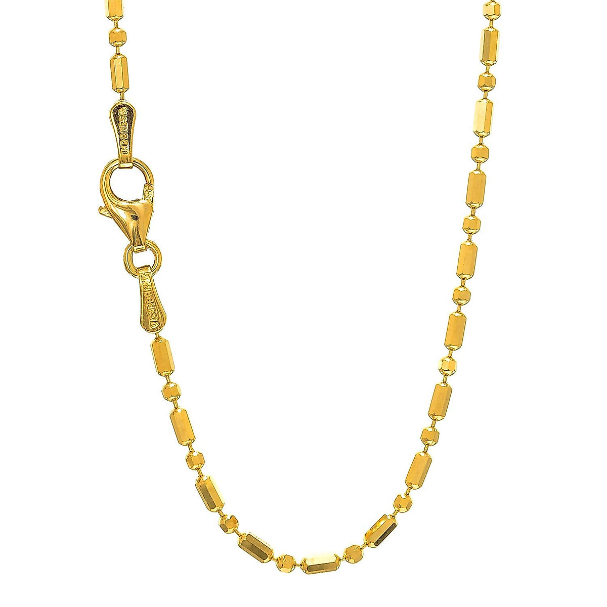 JewelStop 14k Solid Yellow Gold 1.5 mm Diamond-cut Bar & Bead Ball Necklace, Lobster Claw-18 Inches, 3.4gr.