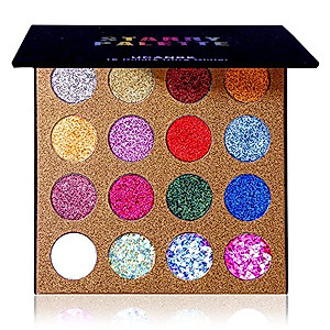 UCANBE Pro Glitter Eyeshadow Palette - Professional 16 Colors - Chunky & Fine Pressed Glitter Eye Shadow Powder Makeup Pallet Highly Pigmented Ultra Shimmer for Face Body