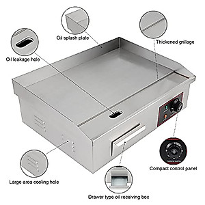 Electric Countertop Flat Top Griddle 3000W 22In Non-Stick Food grade Stainless Steel Commercial Kitchen with Adjustable Temperature Control 122-572℉