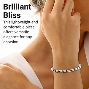 Shop LC Tennis Bracelet - Black & White Cubic Zirconia Bracelet for Women in Silvertone - Dainty CZ Crystal Bridal Bracelets - Elegant Jewelry Ideal for Special Occasions - 8" Length - Fits Wrists 7"