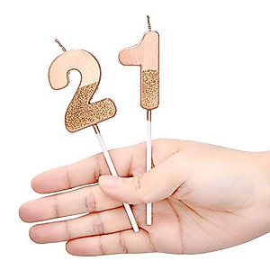 BBTO 21st Birthday Candles Glitter Cake Numeral Candles 21st Birthday Cake Topper Decoration for Birthday Wedding Anniversary Celebration Favor, Rose Gold