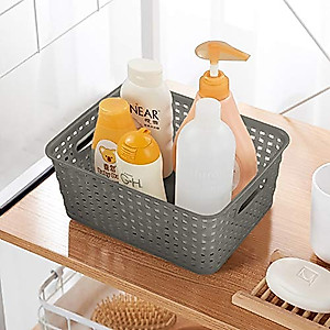 Rinboat Mixed Color Rectangle Storage Baskets, Plastic Weave Shelf Baskets, 6 Packs