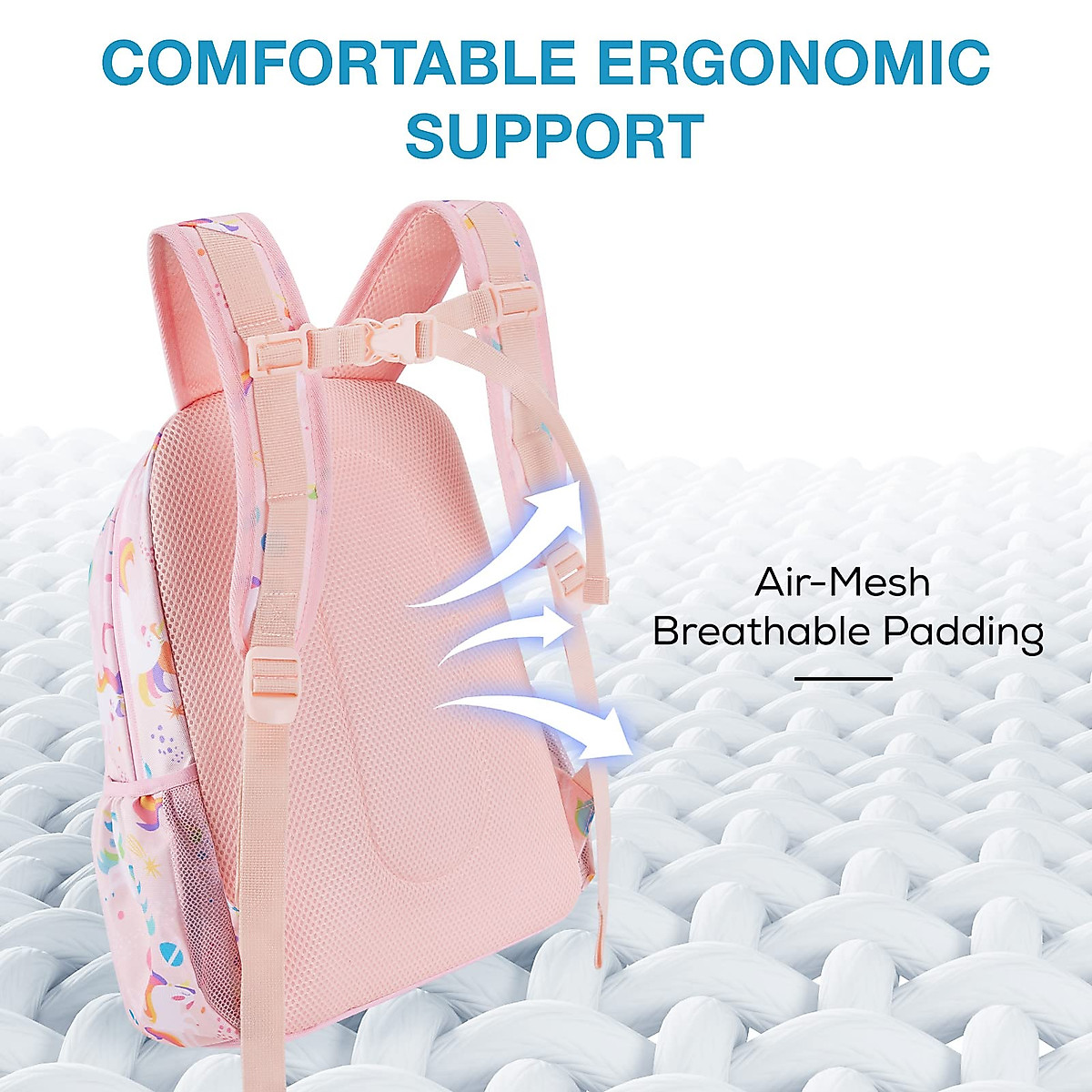 mommore Kids Backpack Set, Unicorn Backpack for Girls Lightweight Elementary Bookbag for Students School Backpack for Children with Chest Strap Water Resistant, 3pcs pink