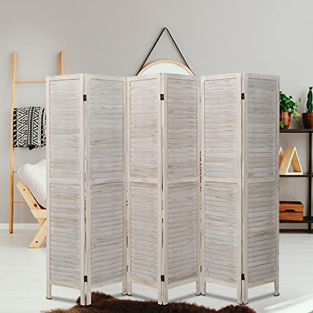 6 Panel ,6FT Wood room divider and Partition Folding Privacy Screens, Double Hinged, Wall for Bedroom Office Bedroom,White
