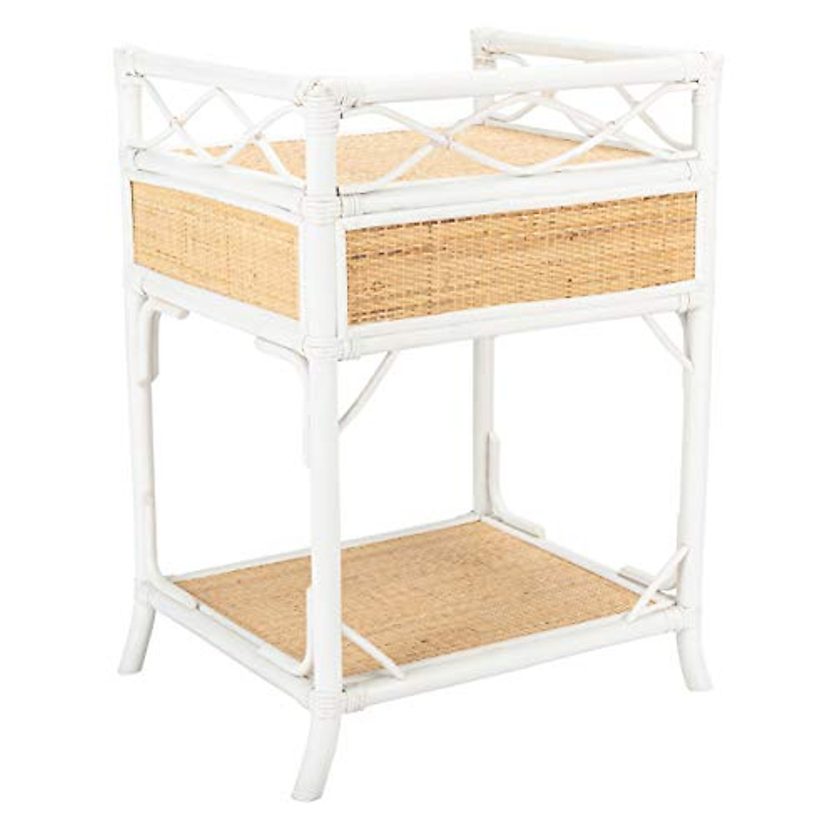 Safavieh Home Collection Rumi White and Natural Rattan 1-Drawer 1-Shelf Nightstand