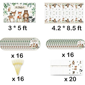 HEETON Woodland Baby Shower Party Supplies Decorations Boxes Fox Balloon Oh Baby Welcome Baby Banner Creatures Fawn Animal Friends Garland Backdrop Cake Cupcake Topper for Girl Boy Gender Reveal