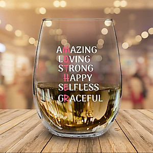 Mother Wine Glass with Affectionate, Loving Words- Best Mom Wine Glass Gift- Gag Mother’s Day Gift- Funny Birthday Present for Mom From Daughter, Son or Friends- Gift Idea for New Mom- USA Made