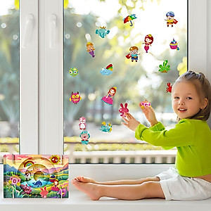 Diamond Art Painting Stickers Kits, 56 PCS 5D DIY Diamond Art Stickers for Beginners, Cute Animals, Princesses, Unicorns Gem Stickers Crafts for Kids, Gift for Girls (with 3D Background Display Card)