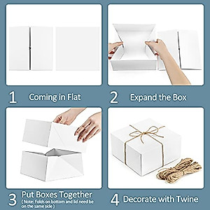 ValBox Premium Gift Boxes 10 Pack 8 x 8 x 4 White Paper Gift Boxes with 20 Meters Hemp Rope for Christmas Gifts, Bridesmaid Proposal Boxes, Easy Assemble Boxes