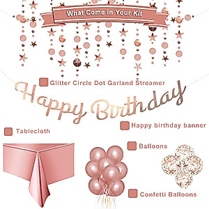 50th Rose Gold Birthday Party Decoration - Happy Birthday Banner, Glitter Circle Dot Garland Streamer, Cake topper, Foil Tablecloth, Rose Gold 50th Balloons, for Women Girl Birthday Party