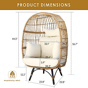 FINCATI Outdoor Indoor Egg Chair, 440lb PE Rattan Wicker Oversized Lounger Egg Basket Chair with Cushion, Patio Stationary Egg Chair for Bedroom Backyard Living Room Beige