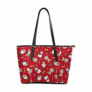 InterestPrint Christmas Santa and Bear Women's Stylish Tote Bag Travel Shoulder Bag