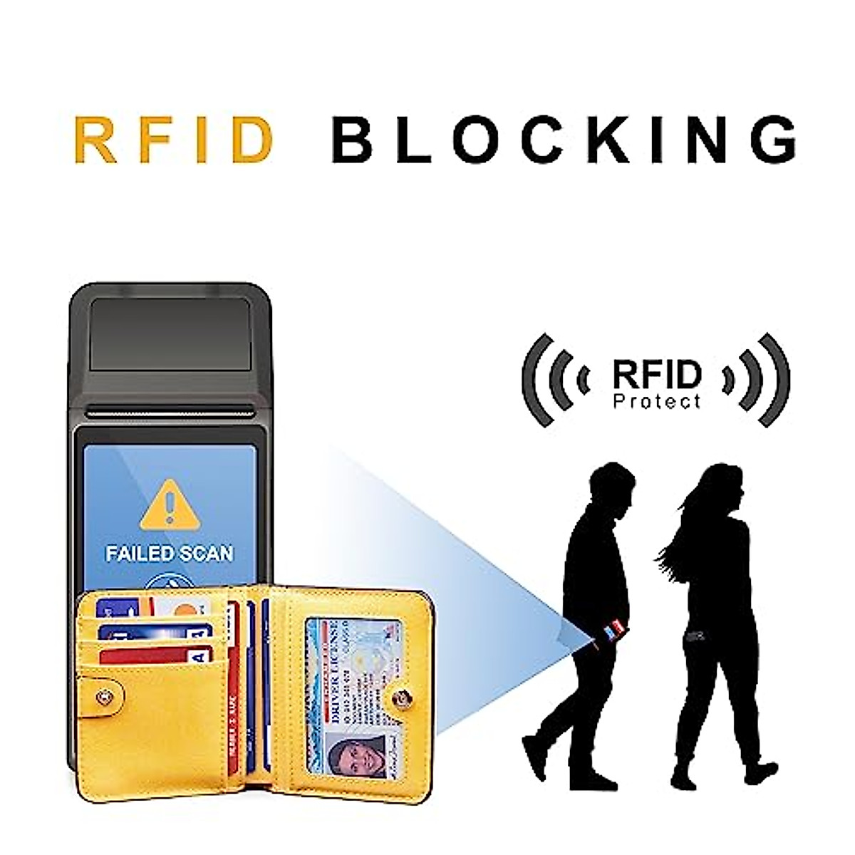 Gostwo Small Wallet for Women, Bifold Card Holder Rfid Wallet Women Genuine Leather with ID Window(Coated Yellow)