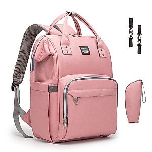 Erdoran Diaper Bag Backpack MultiFunction Waterproof Travel Baby Bag with USB Charging Port for Mom, Large Capacity, Stylish and Durable, Pink