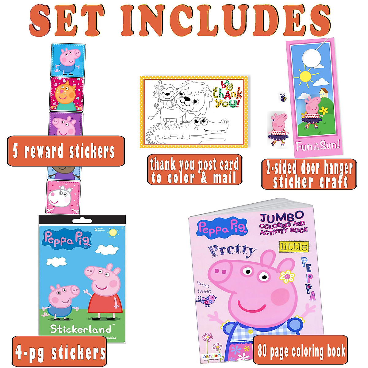 Coloring and Activity Set - Bundle Includes Peppa Pig Coloring Book, Peppa Pig Stickers, and 2-Sided Door Hanger (Peppa Coloring Book & Stickers)