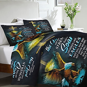 nanen Bald Eagle Christian Comforter Set Eagle Decor Bible Verse Full Bed Duvet Cover Set for Girls Boys Women Adults Teens Eagle Bedding Comforters 3 Piece Bedding Set