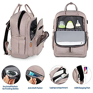 Mancro Diaper Bag Backpack, Baby Bags for Mom and Dad Maternity Diaper Bag for Girls, Large Capacity Waterproof Bag with USB Charging Port, Insulated Pockets, Stroller Straps, Grey