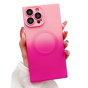 SobLn for Rectangle iPhone 13 Pro Max Case Magnetic Gradient Color Compatible with MagSafe Silicone Slim Anti-Scratch Shockproof with Full Camera Lens Protection for Women Men Phone Case (Pink Red)