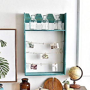PIBM Stylish Simplicity Shelf Wall Mounted Floating Rack Shelves American Style Solid Wood Photo Retro Multifunction Message Wall Green Plant, Blue , 40X8.5X60CM