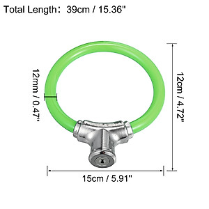 X AUTOHAUX 39cmx12mm Bike Locks Cable Portable Security Bicycle Anti Theft Ring Lock with Key Green