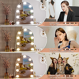 Hasipu Vanity Mirror with Lights, 11" x 14" Hollywood Mirror, Makeup Mirror with 9 Dimmable Bulbs and 3 Colors Modes, Touch Control,White