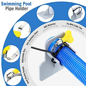 Swimming Pool Pipe Holders Plastic Above Ground Swimming Pool Hose Support Brackets with Tape and Cable Tie Stainless Steel Hose Clamps for Preventing Pipes Sagging Accessory (2, Gray)