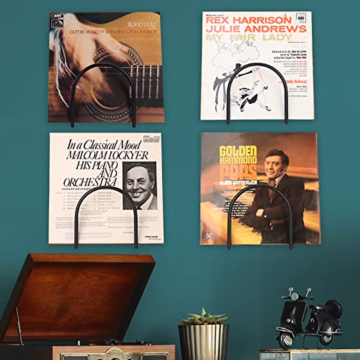 Telihel Vinyl Record Holder Set of 2, Wall Mounting Record Shelf Vinyl Storage Rack for Up to 25 Single Records, Perfect Album Holder to Store and Display Your Valuable Vinyl Collection