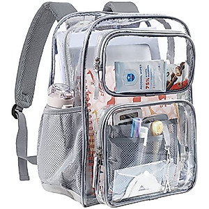 PACKISM Clear Backpack for School - 17" Heavy Duty PVC Transparent Backpacks with Multi-pockets for College Workplace Security, Grey(for age 12 above)