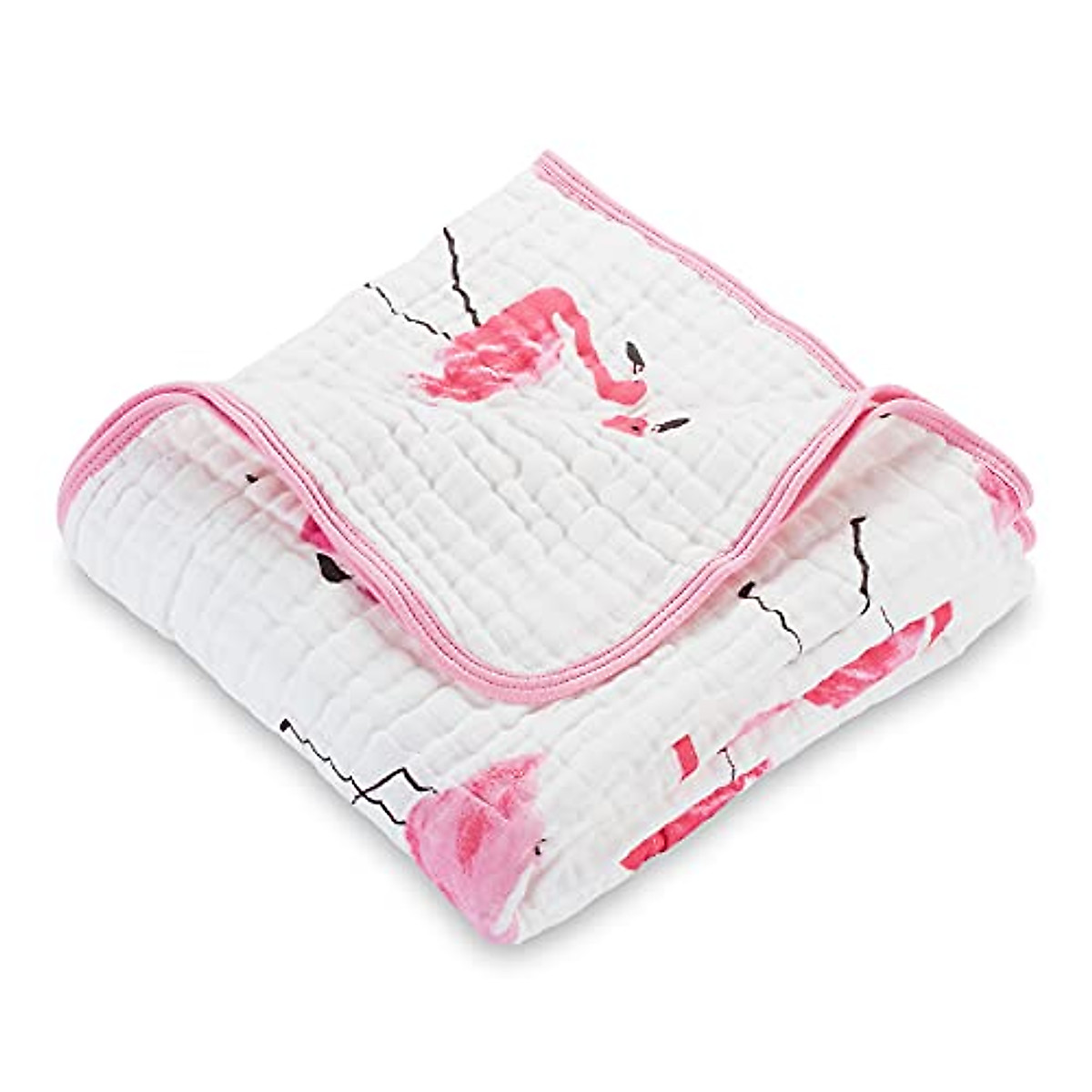 LollyBanks Muslin Baby Blanket 100% Cotton, Soft and Breathable Muslin Quilt 47 x 47 Inches Toddler Blanket for Girls, 6 Layers Baby Blanket, Lightweight Baby Receiving Blankets (Flamingo Print)