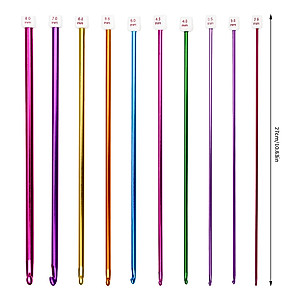 23 Pieces Tunisian Crochet Hooks Kit Including 12pcs 3-10 mm Bamboo Knitting Needle with Bead Carbonized Bamboo Needle + 11pcs 2-8 mm Multi Color Tunisian Afghan Aluminum Crochet Hooks