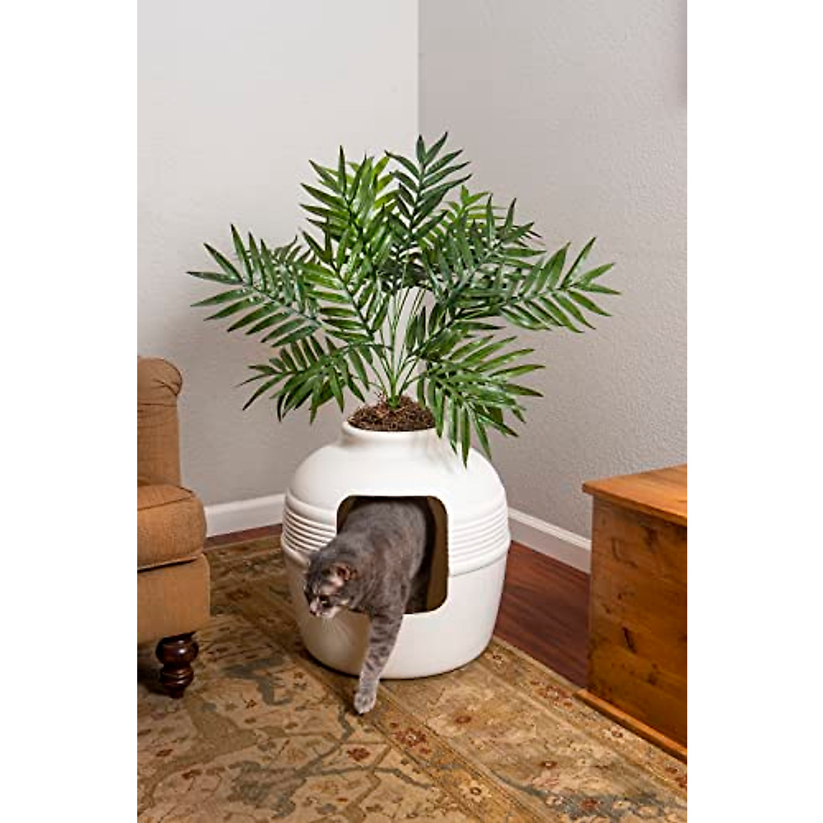 Good Pet Stuff, The Original Hidden Litter Box, Artificial Plants & Enclosed Cat Planter Litter Box, Vented & Odor Filter, Easy to Clean, White Birch