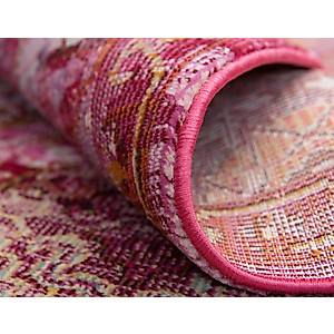 Unique Loom Baracoa Collection Area Rug - Coppelia (8' 4" Round, Pink/ Ivory)